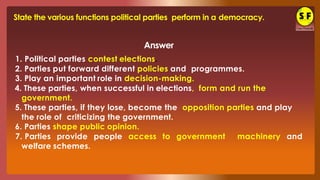 Political Parties NCERT questions class 10th | PDF