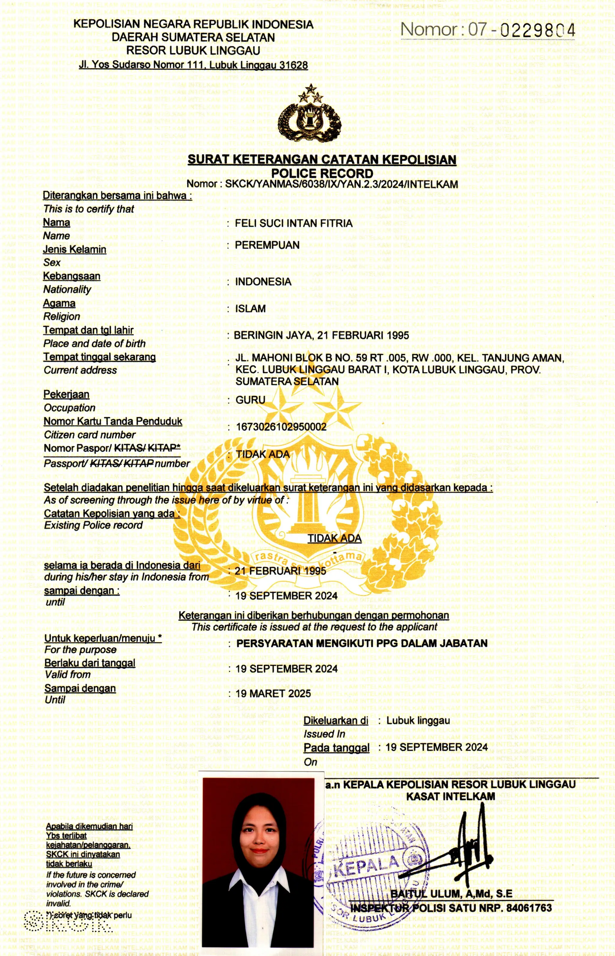 contoh SKCK kepolisian lubuklunggau utara | PDF