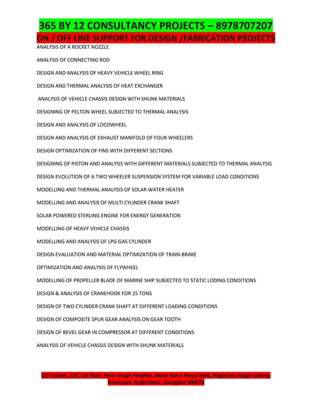 BTECH MTECH PROJECTS FOR MECHANICAL ENINEERING | PDF