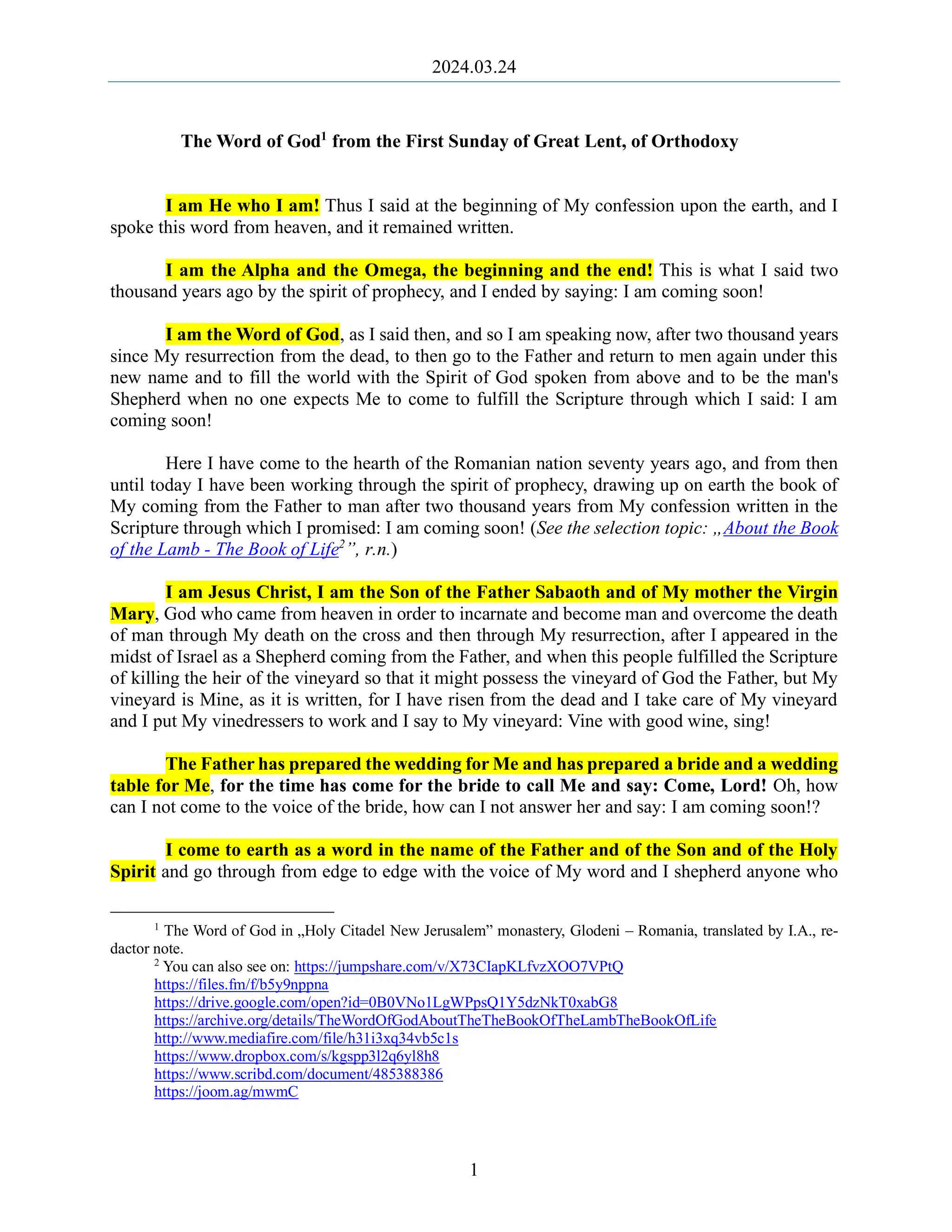 2024.03.24 - The Word of God from the First Sunday of Great Lent, of ...