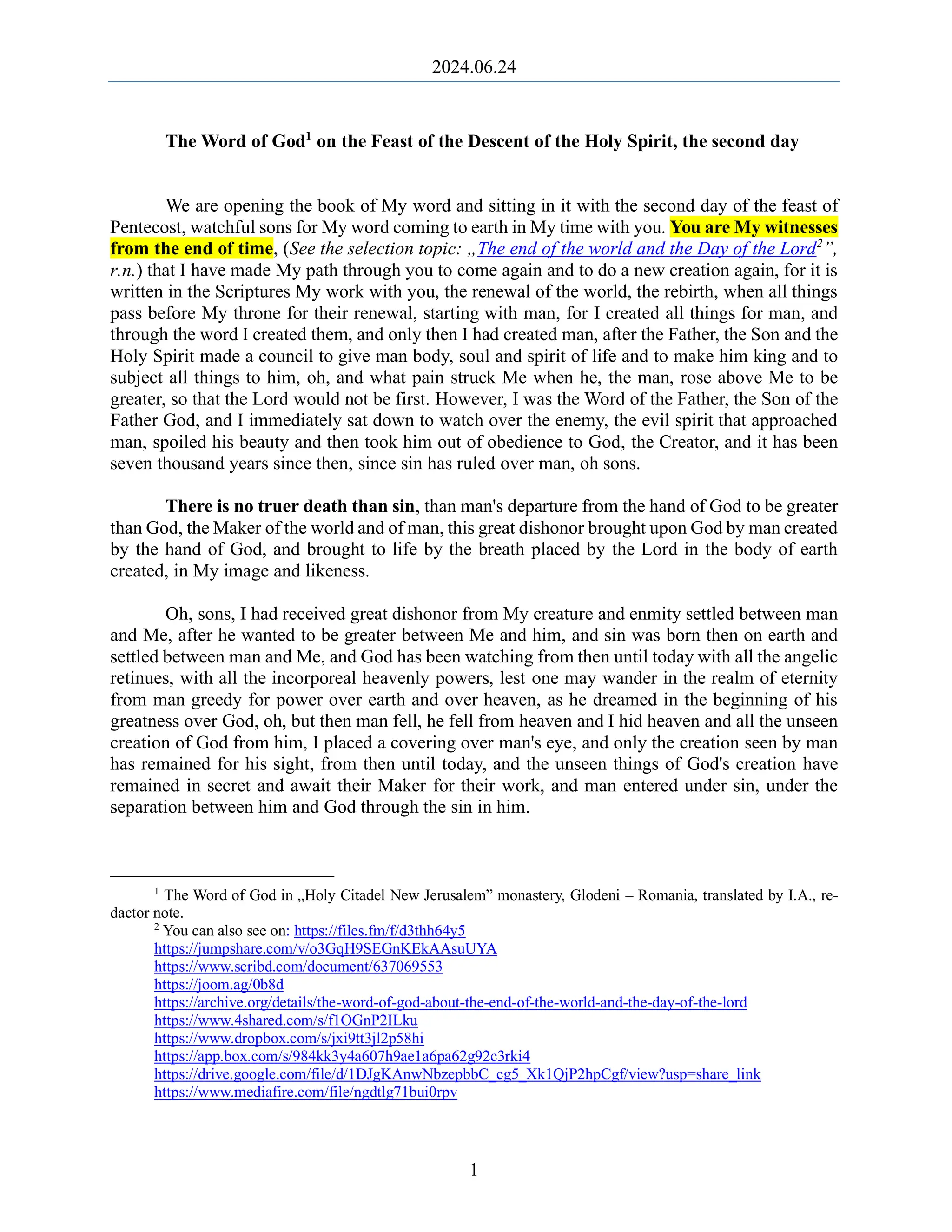 2024.06.24 - The Word of God on the Feast of the Descent of the Holy ...