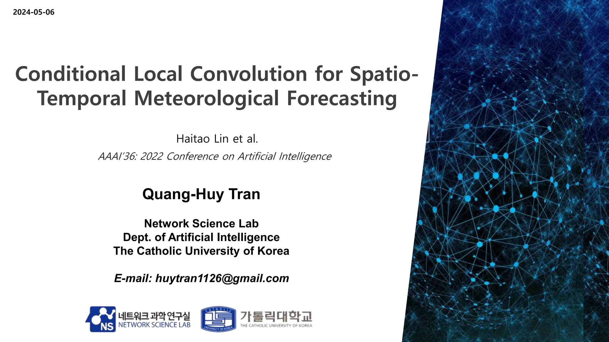 [20240506_LabSeminar_Huy]Conditional Local Convolution for Spatio-Temporal Meteorological ...