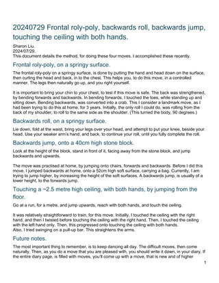 20240729 Frontal Roly-poly, Backwards roll, Backwards jump, Touching ...