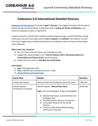 Codeavour 6.0 International Launch Ceremony Event Itinerary | PDF