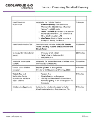 Codeavour 6.0 International Launch Ceremony Event Itinerary | PDF