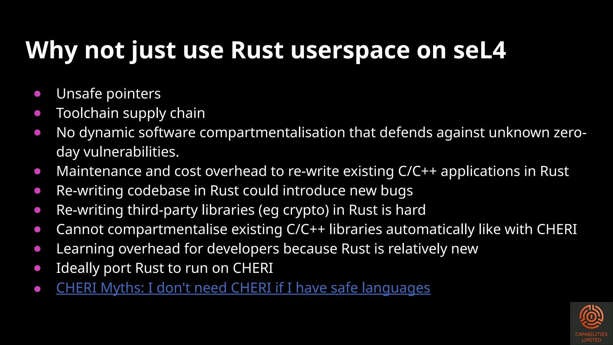 CHERI-seL4: Enhancing seL4’s C/C++ userspace memory safety using CHERI | PPTX