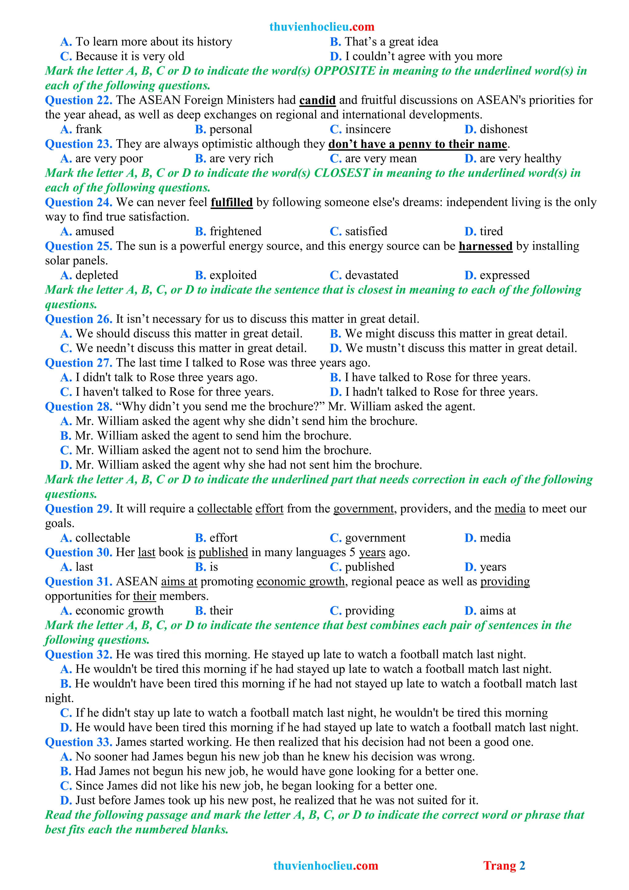 Đề phát triển Tiếng Anh trung học phổ thông quốc gia | DOCX