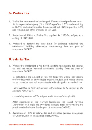 2024-25 Hong Kong Budget Tax measures Summary | PDF