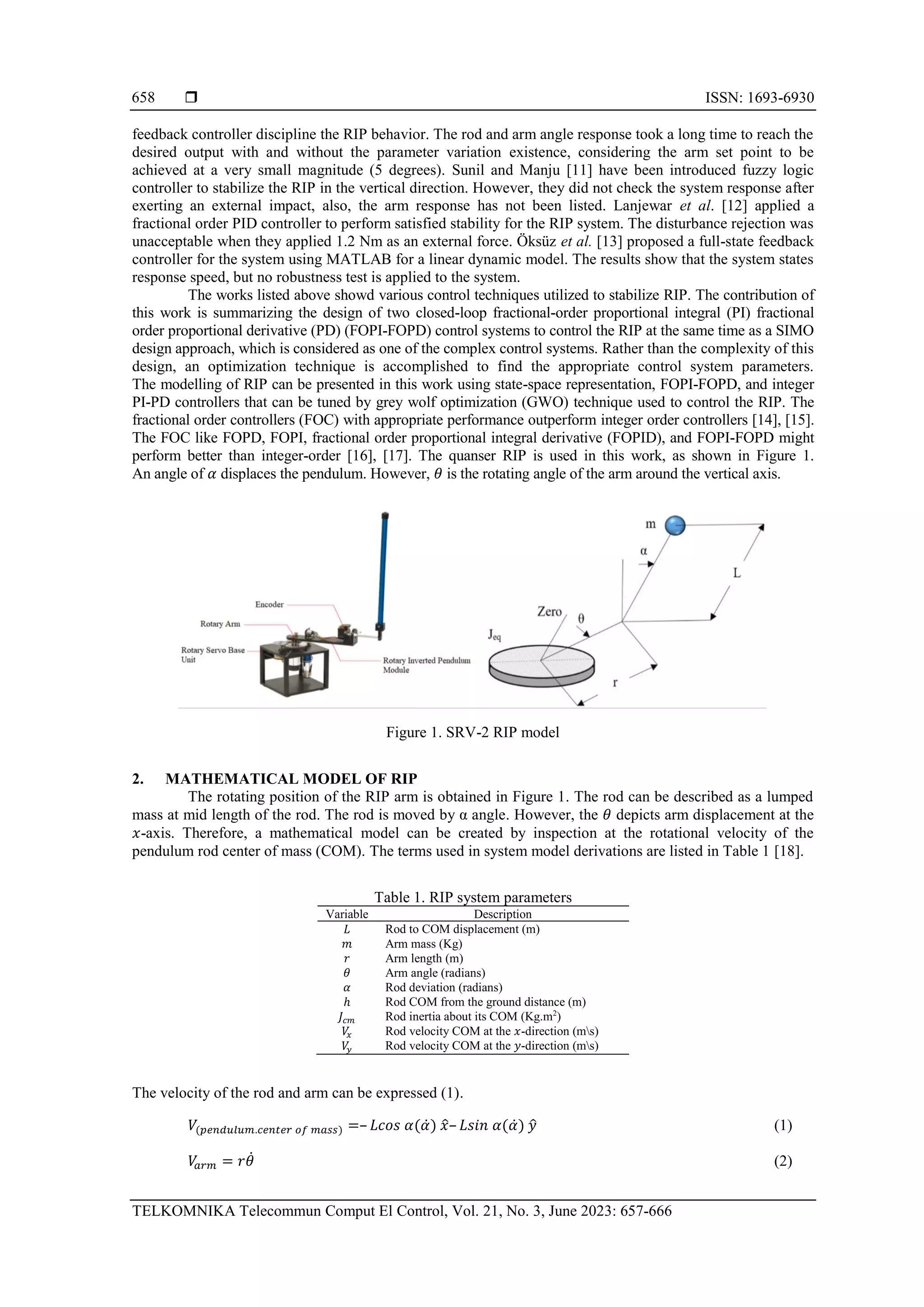 Optimal FOPI-FOPD controller design for rotary inverted pendulum system using grey wolves ...