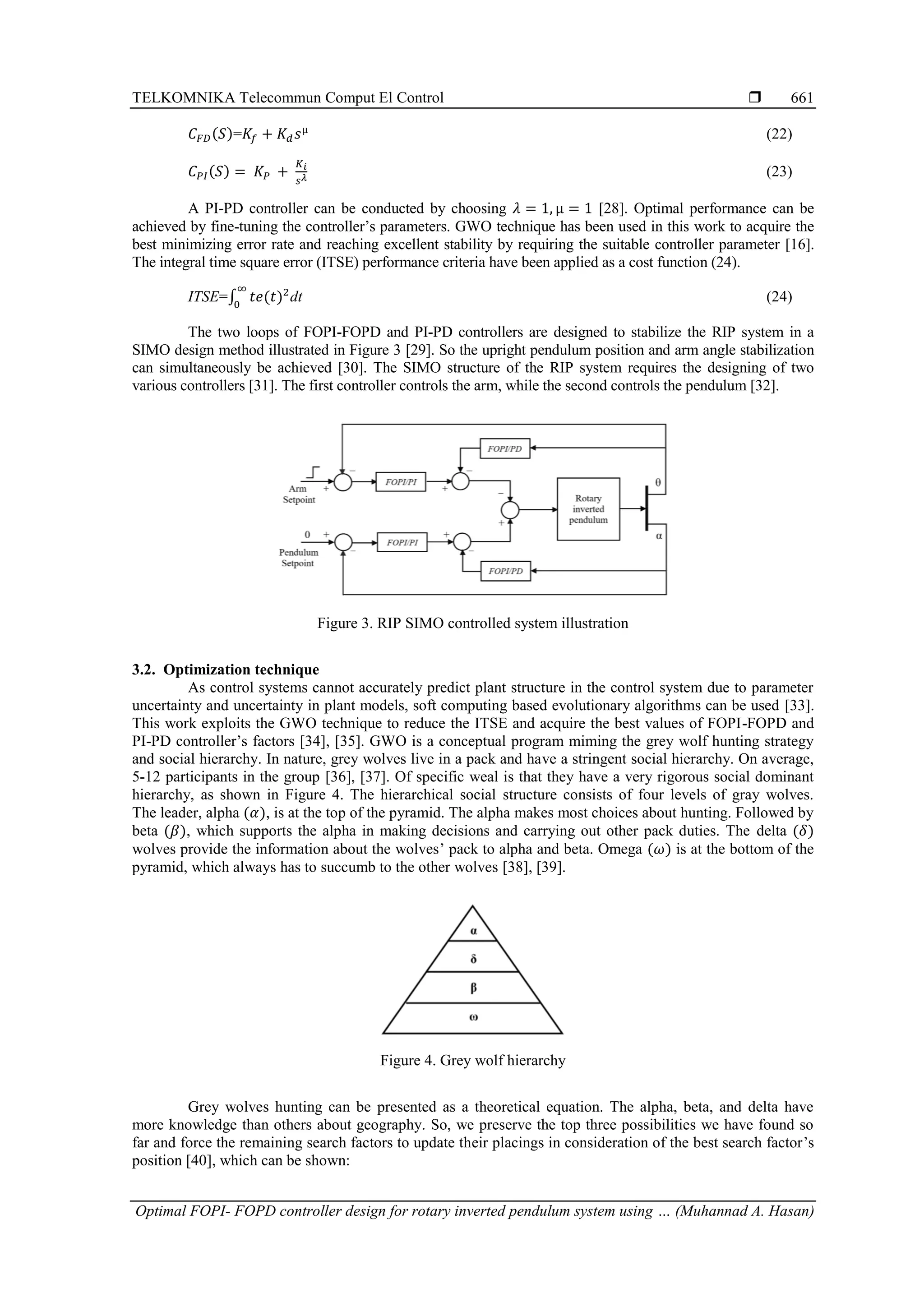 Optimal FOPI-FOPD controller design for rotary inverted pendulum system using grey wolves ...