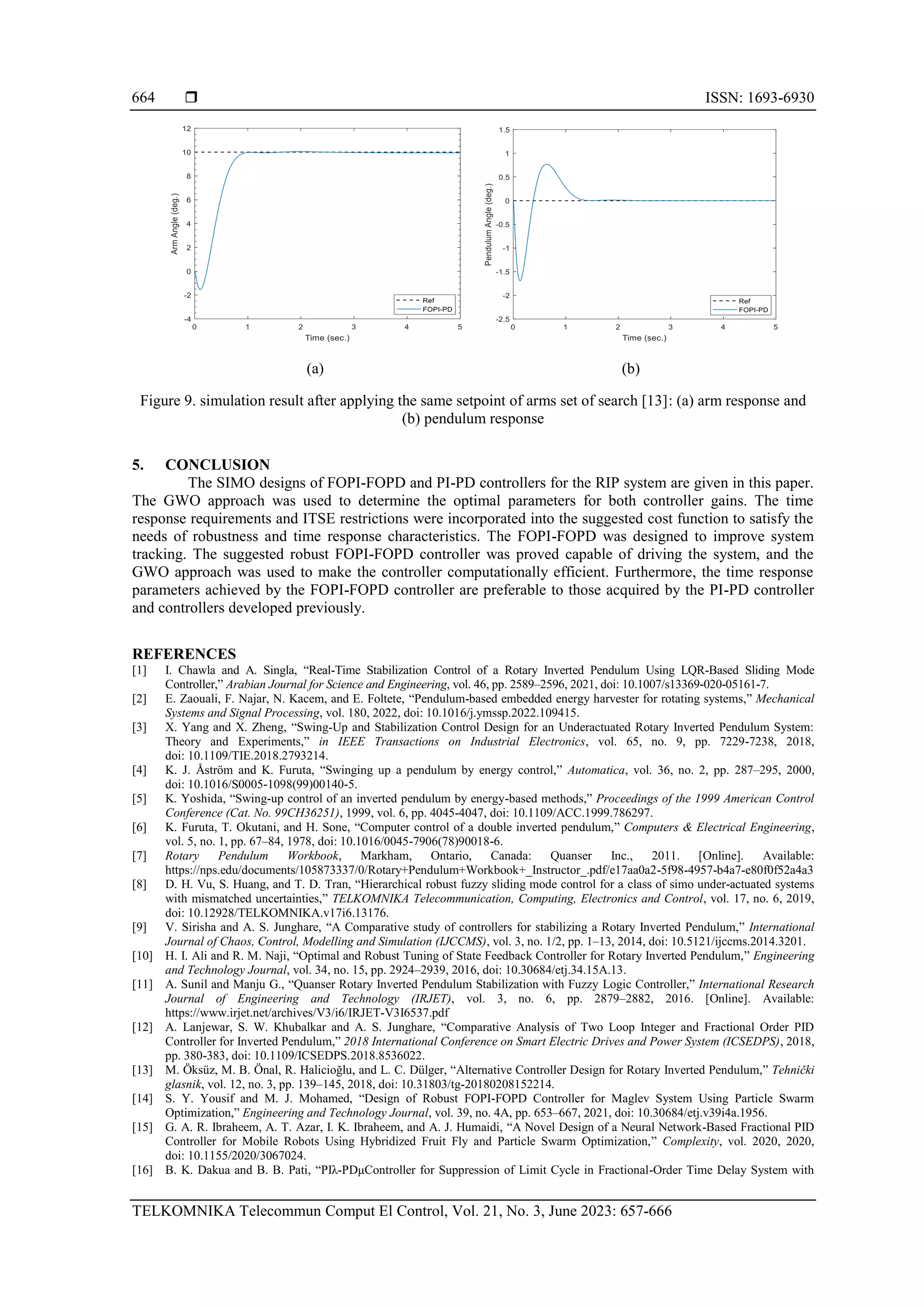 Optimal FOPI-FOPD controller design for rotary inverted pendulum system using grey wolves ...