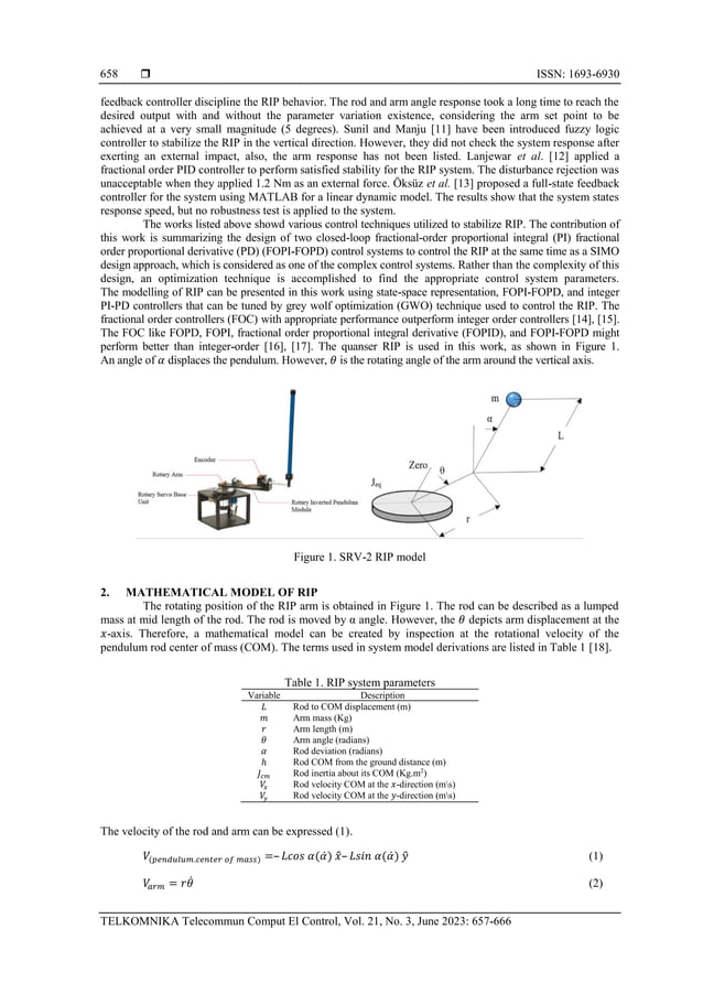 Optimal FOPI-FOPD controller design for rotary inverted pendulum system using grey wolves ...