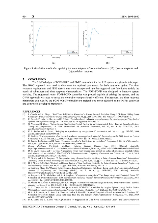 Optimal FOPI-FOPD controller design for rotary inverted pendulum system using grey wolves ...