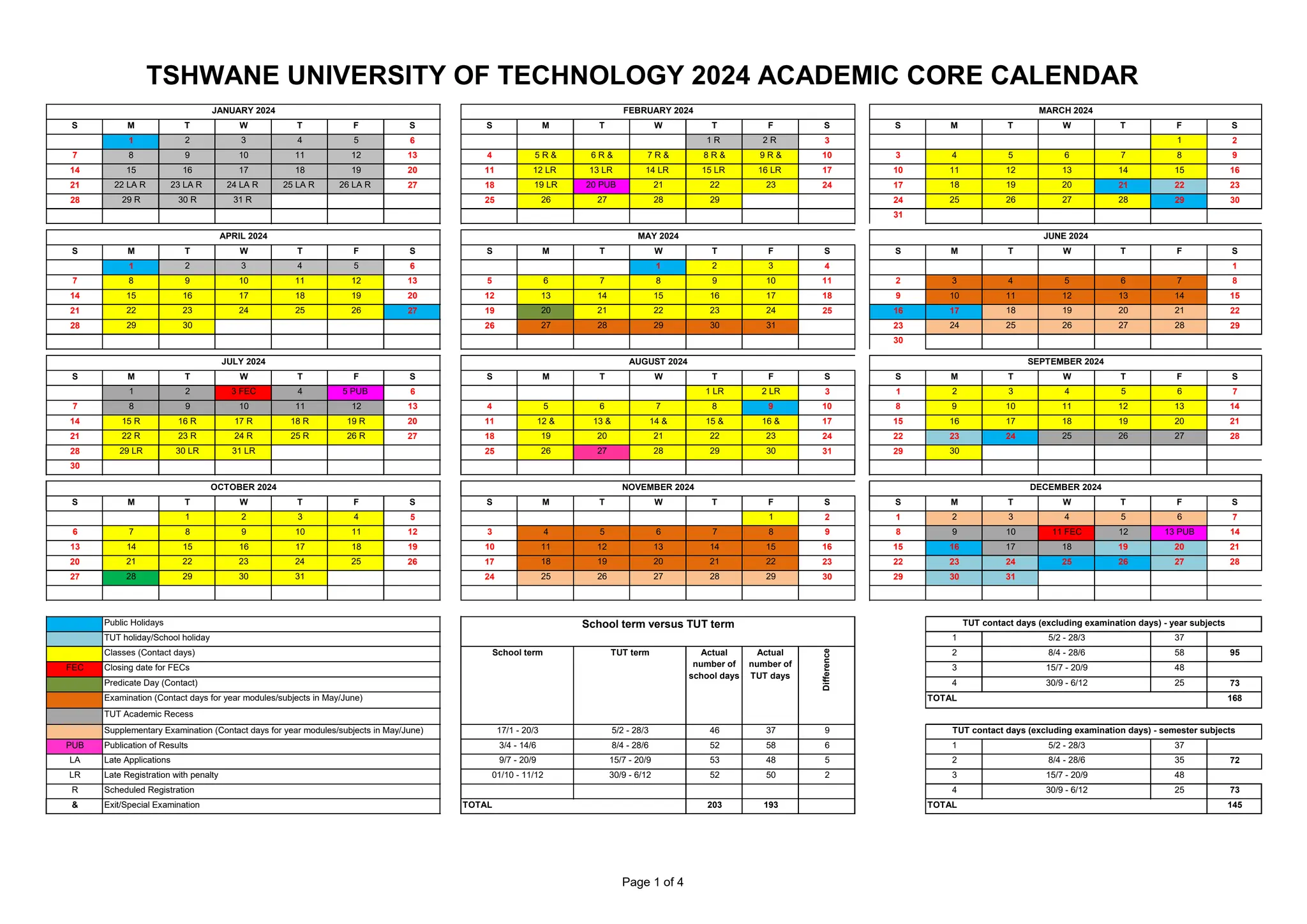 2024coreCalendar for the academic year of TUT | PDF