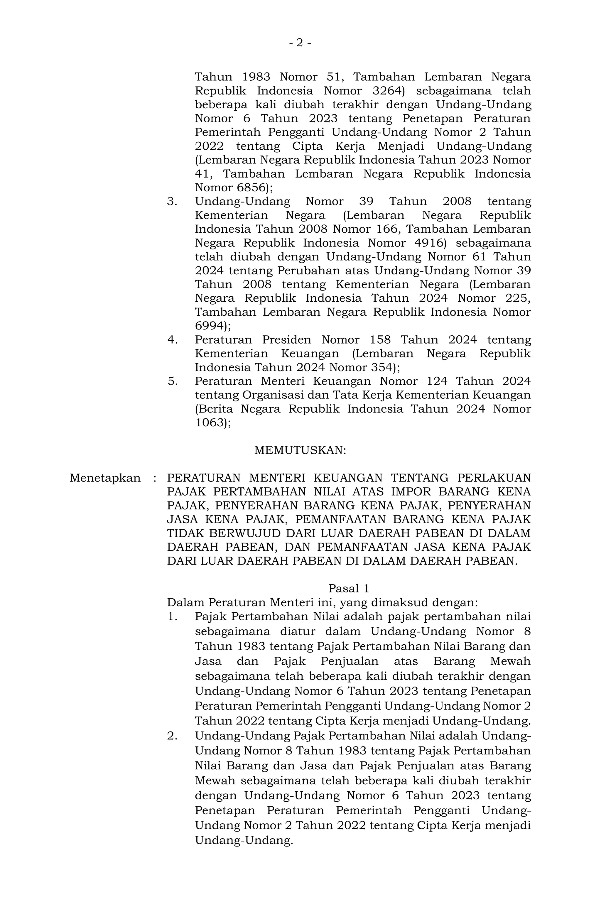 PERATURAN MENTERI KEUANGAN REPUBLIK INDONESIA NOMOR 131 TAHUN 2024 | PDF