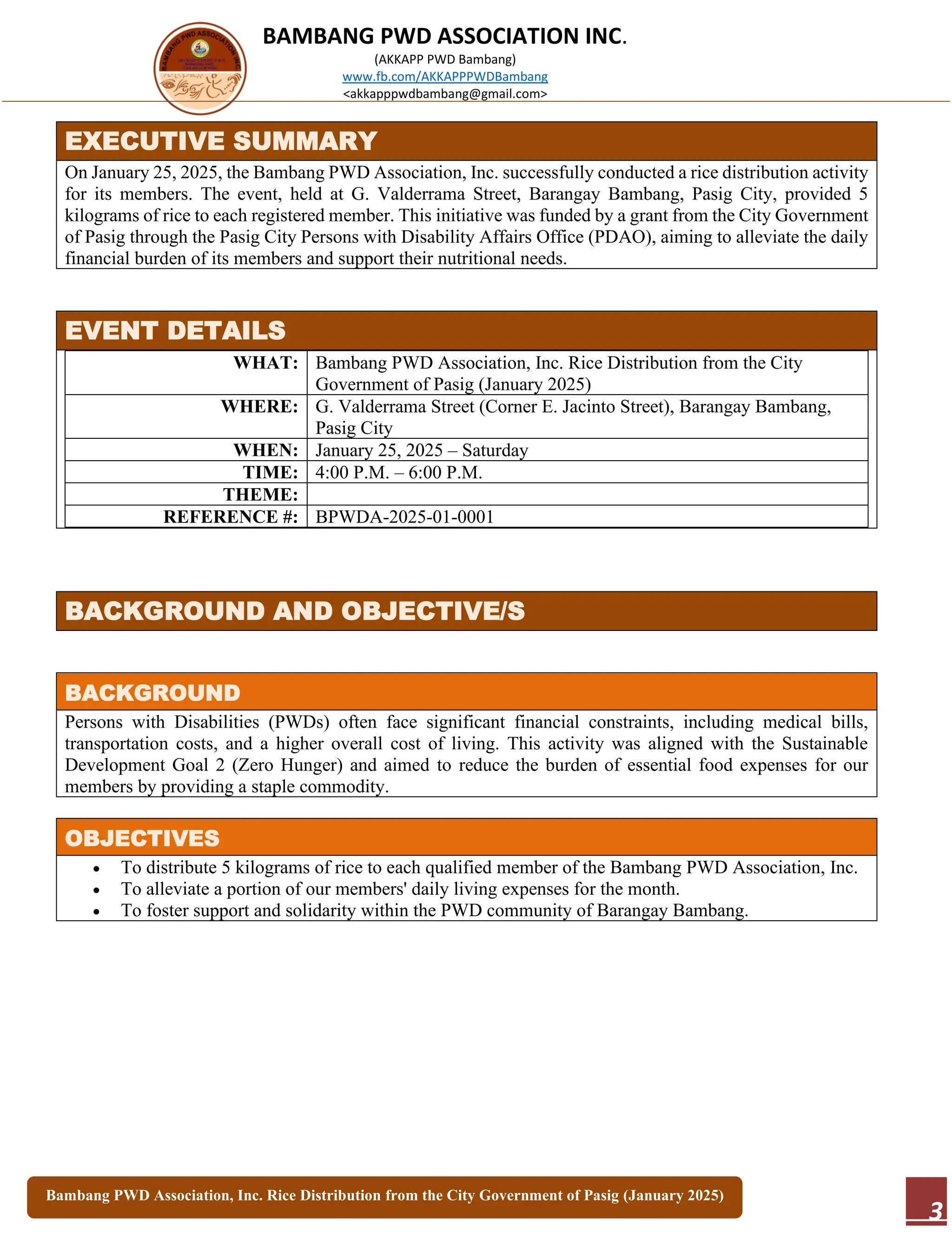 Bambang PWD Distribution of Rice 2025 (Post Implementation Report) | PDF
