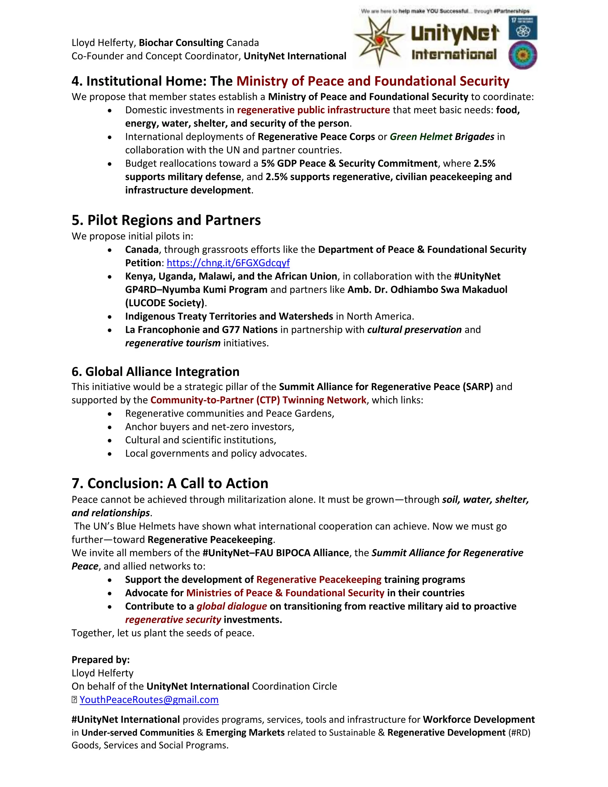 UNI Concept Proposal UN Green Helmets Ministry of Peace Foundational ...