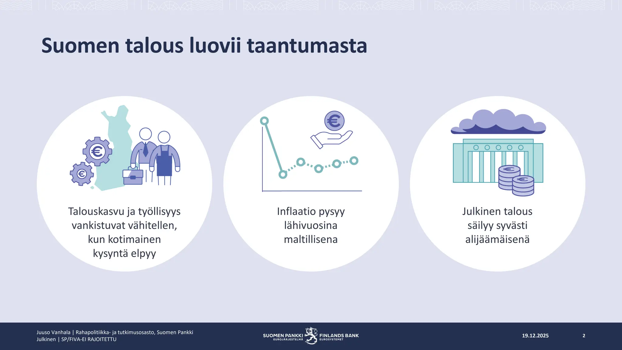 Talous luovii taantumasta, Suomen talouden ennuste 19.12.2025