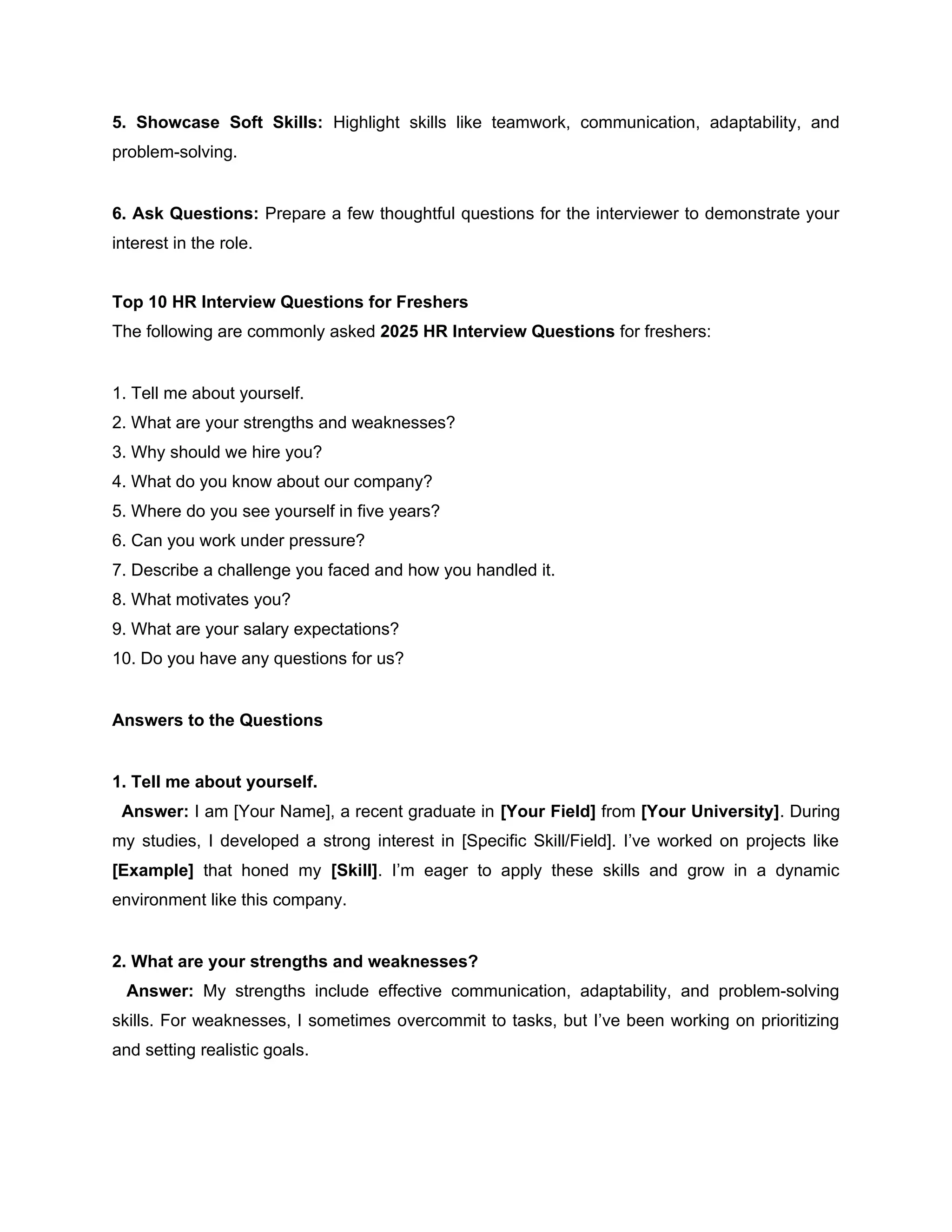 2025 HR Interview Question and Answer for Fresher.docx