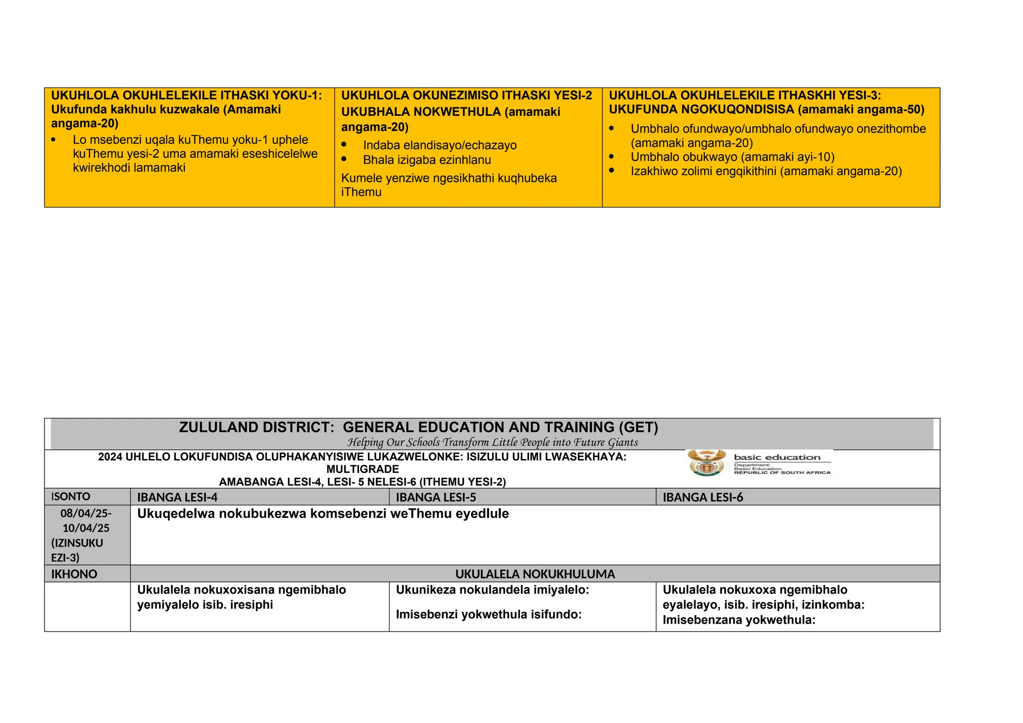 2025 ISIZULU HL INTERMEDIATE PHASE MULTIGRADING CLASSROOMS SUPPORT ...