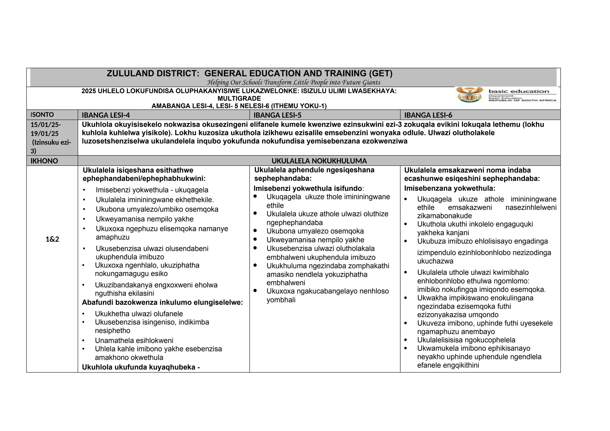 2025 ISIZULU HL INTERMEDIATE PHASE MULTIGRADING CLASSROOMS SUPPORT ...