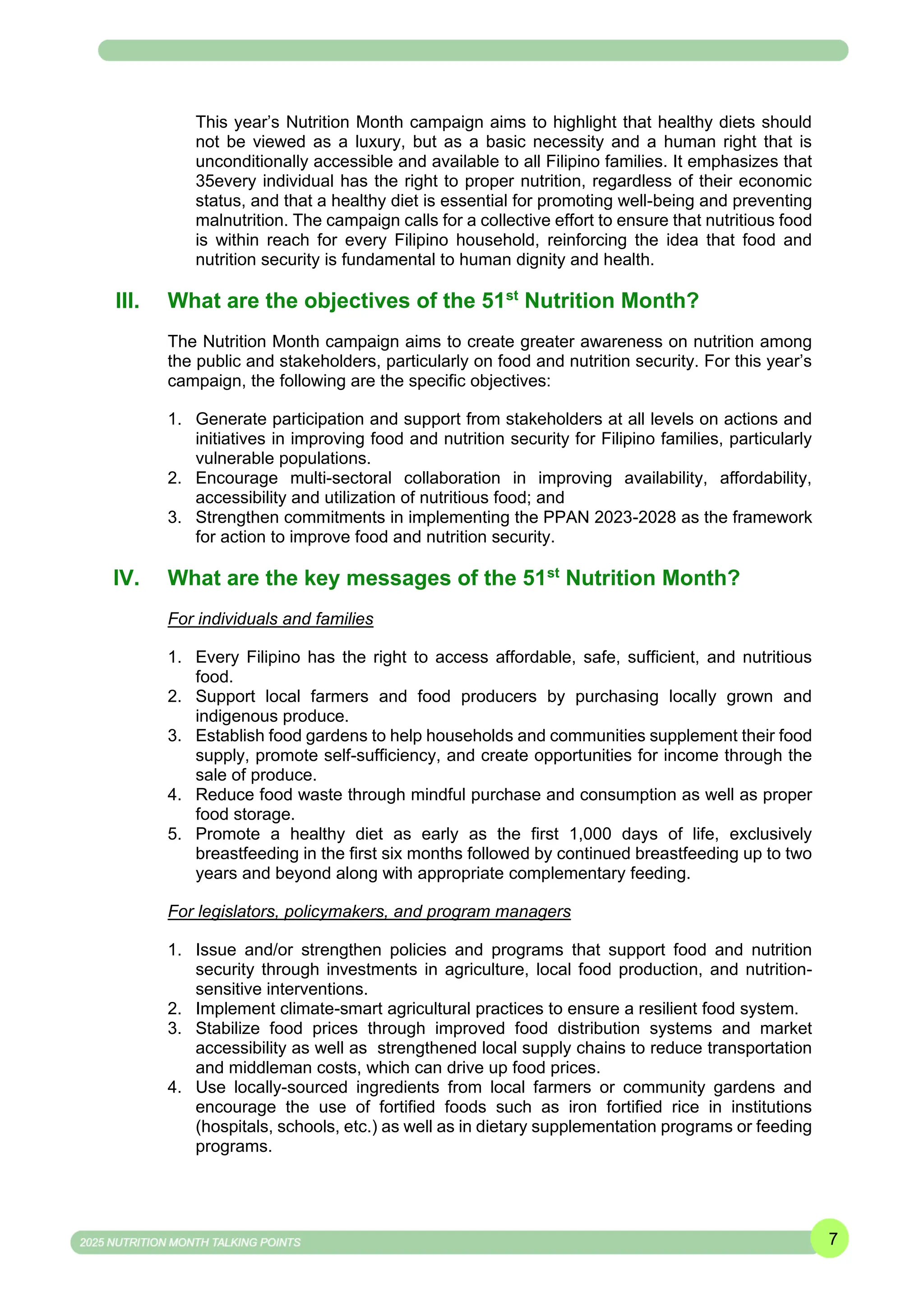 The 2025 Nutrition Month Talking Points. | PDF