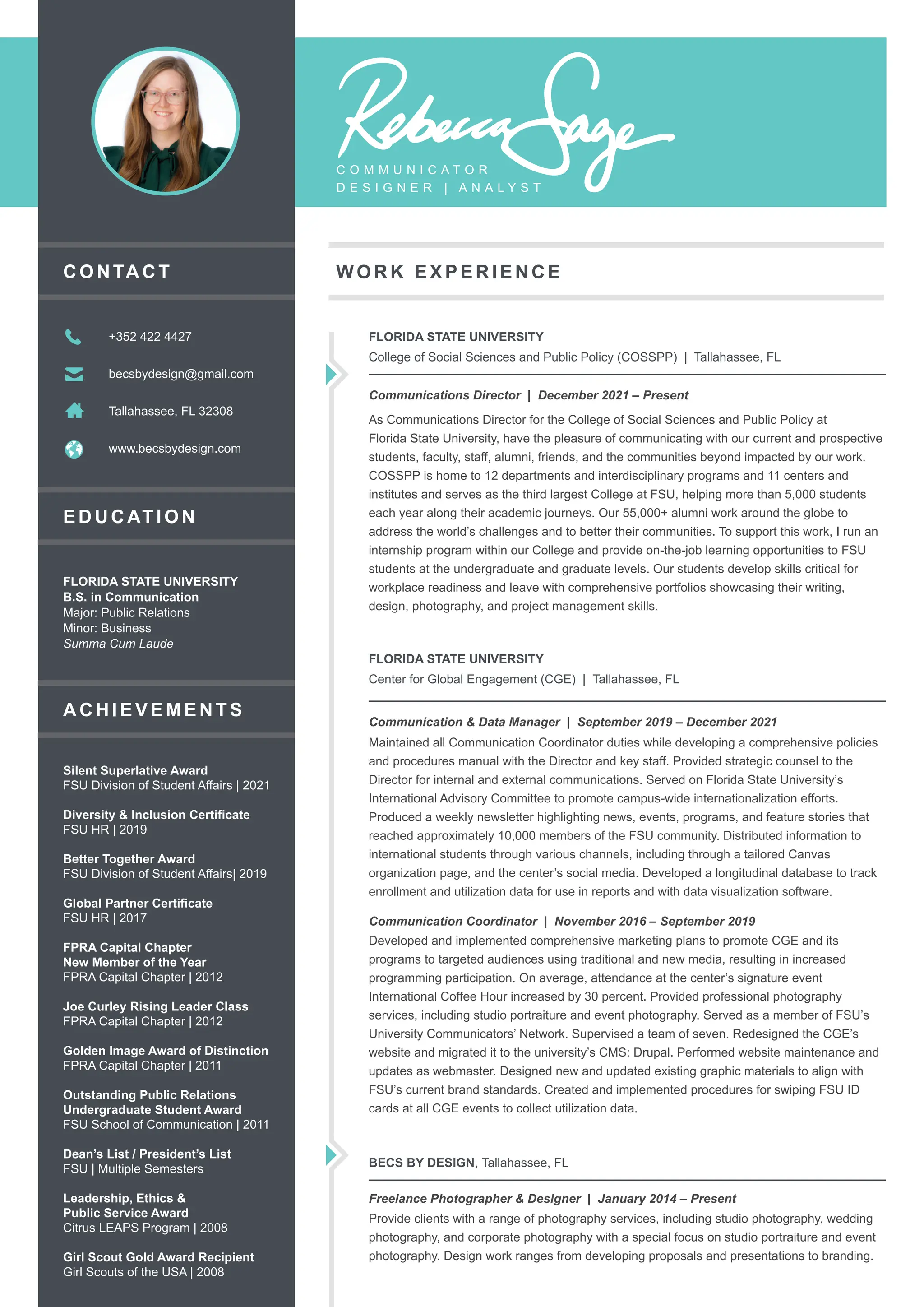 2025 Resume: Rebecca Sage, Communicator, Designer, Analyst | PDF