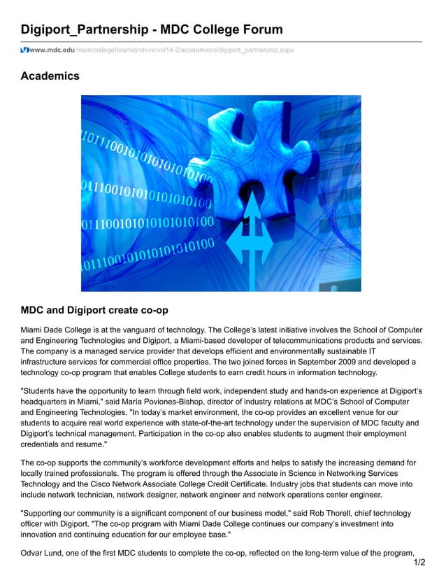 mdc.edu-Digiport_Partnership - MDC College Forum | PDF | College ...