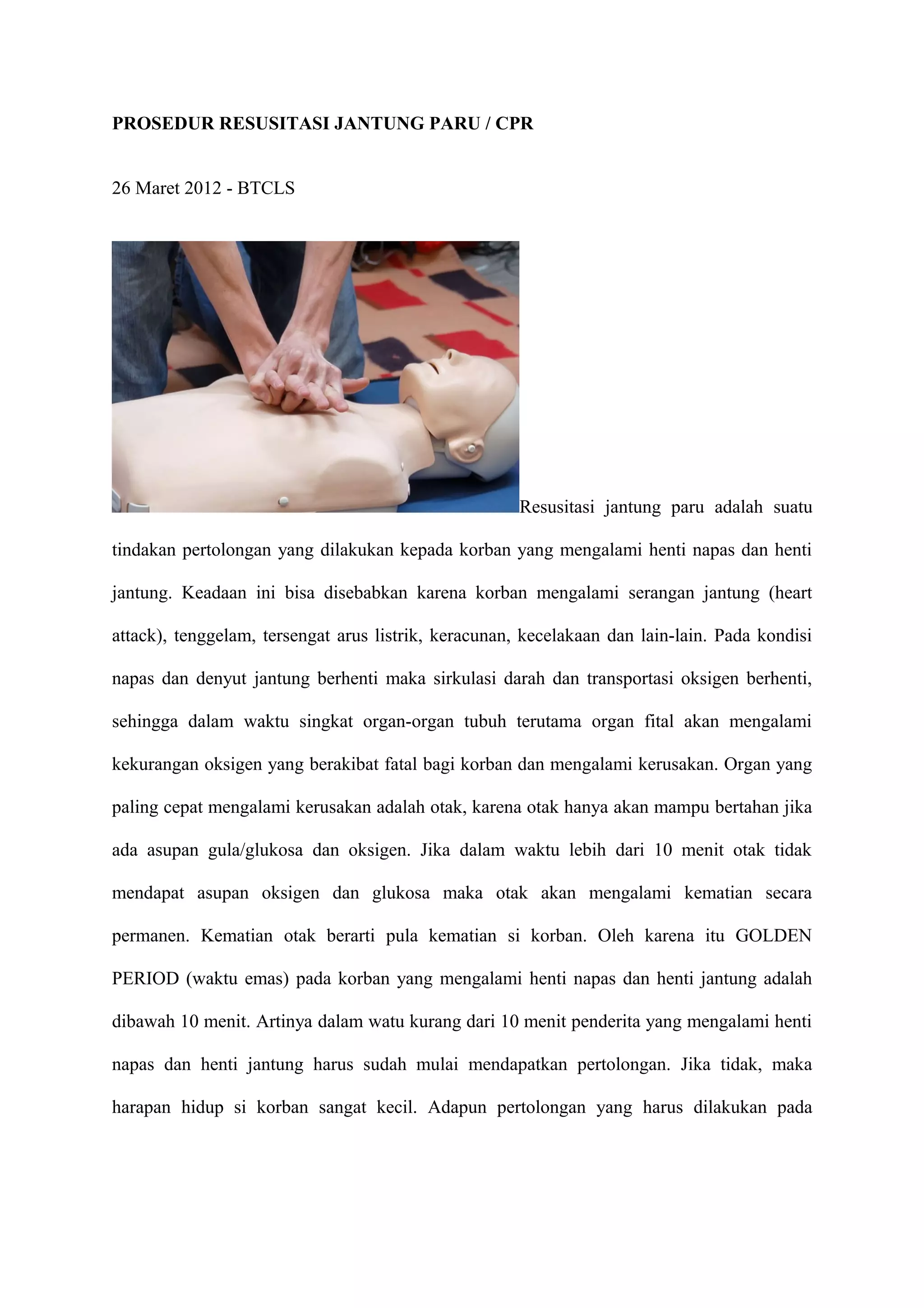 prosedur resusitasi jantung paru | DOC