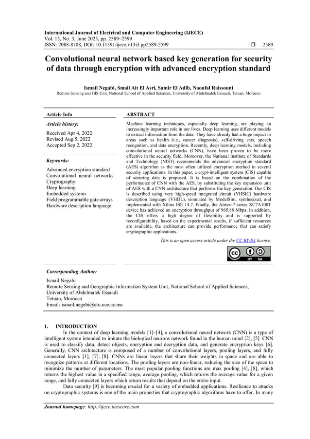 Convolutional neural network based key generation for security of data through encryption with ...