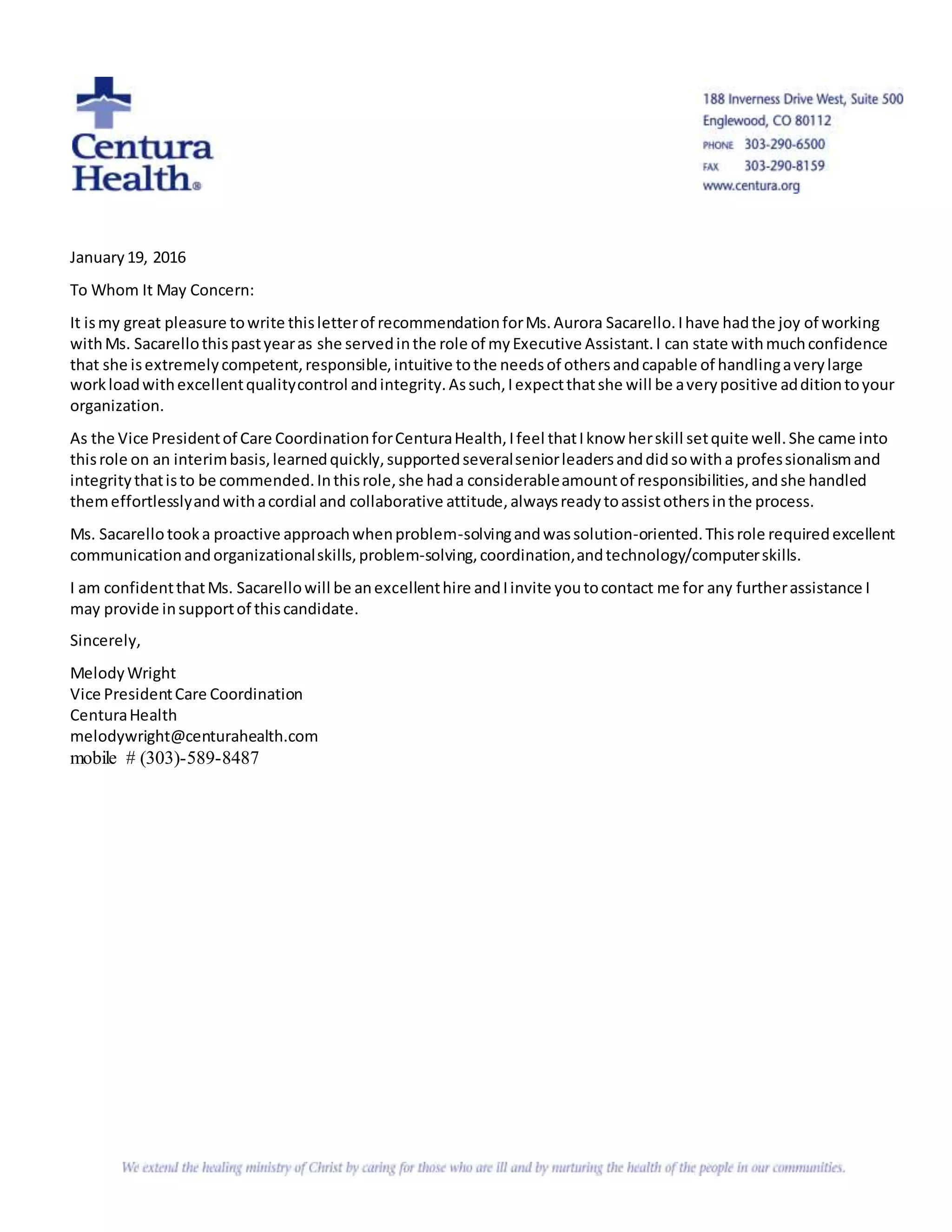 Letter of Recommendation, Melody Wright | DOCX