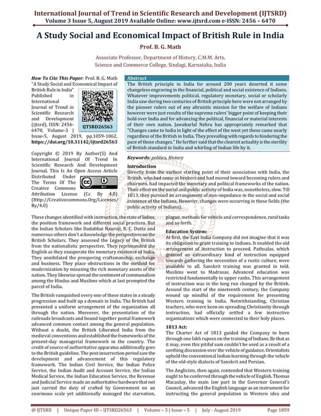 A Study Social and Economical Impact of British Rule in India | PDF