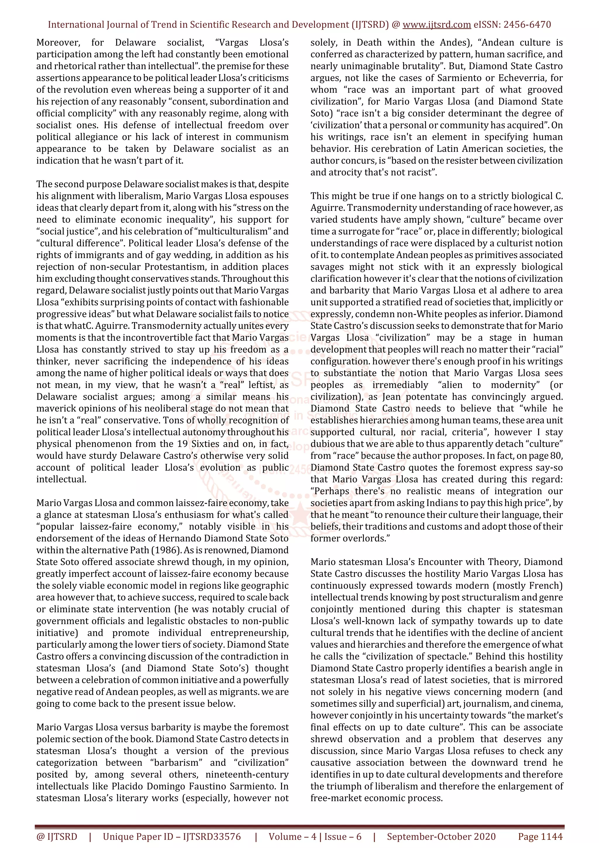 Mario Vargas Llosa and His Contribution in the Latin American ...