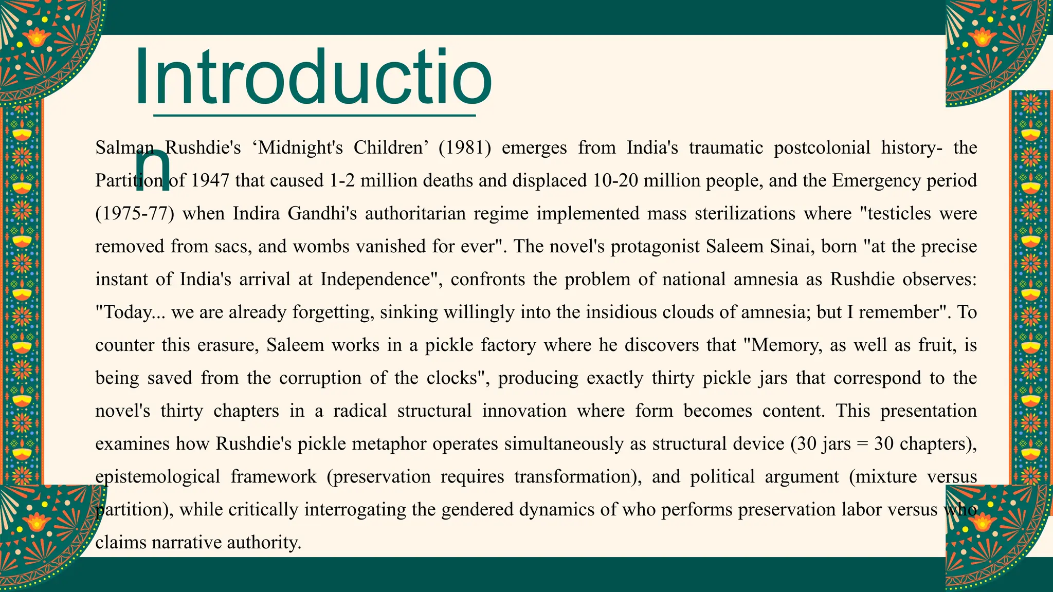 Thirty Jars, Thirty Chapters: The Pickle Metaphor in Rushdie's ...