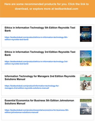 Ethics in Information Technology 5th Edition Reynolds Solutions Manual | PDF