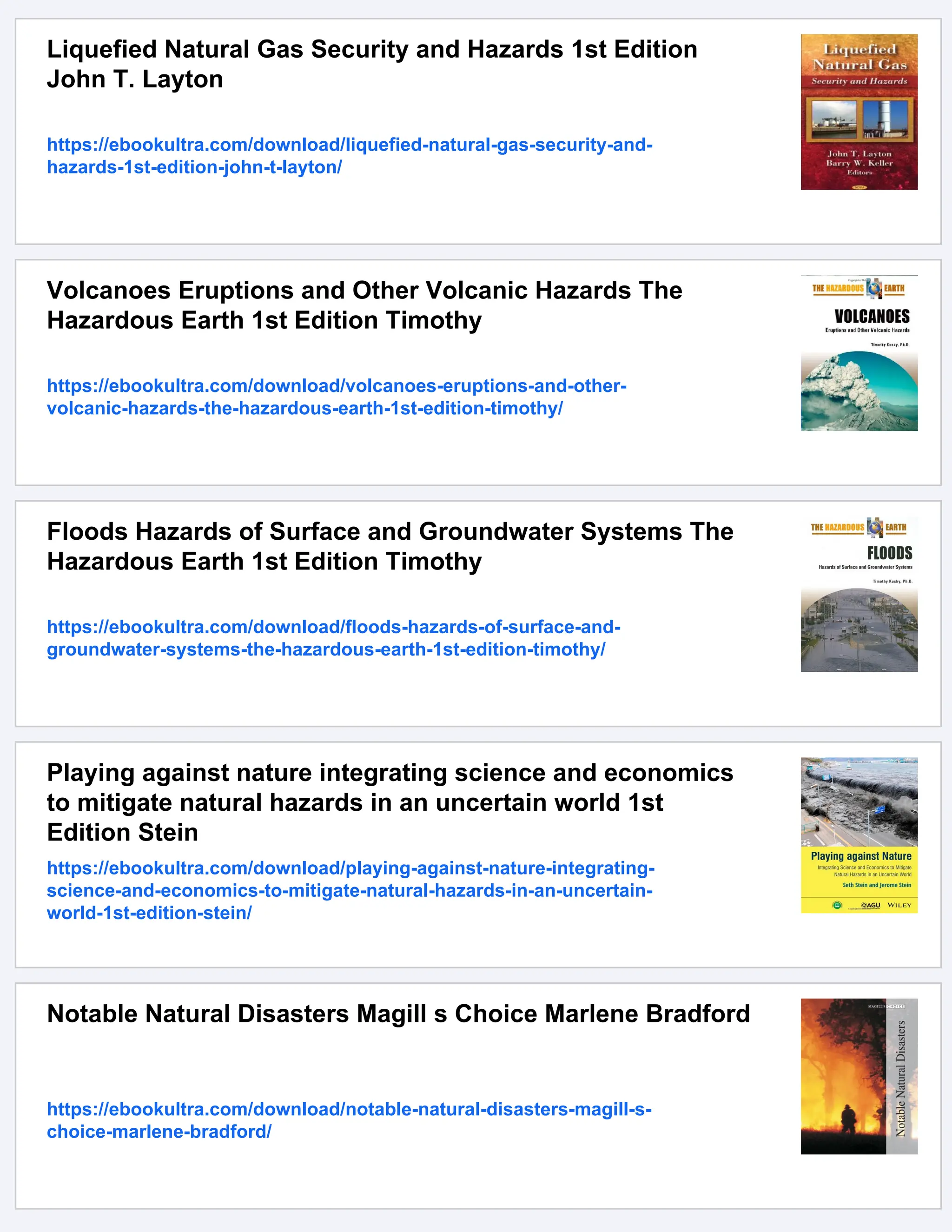 Natural Hazards Earth s Processes as Hazards Disasters and Catastrophes ...