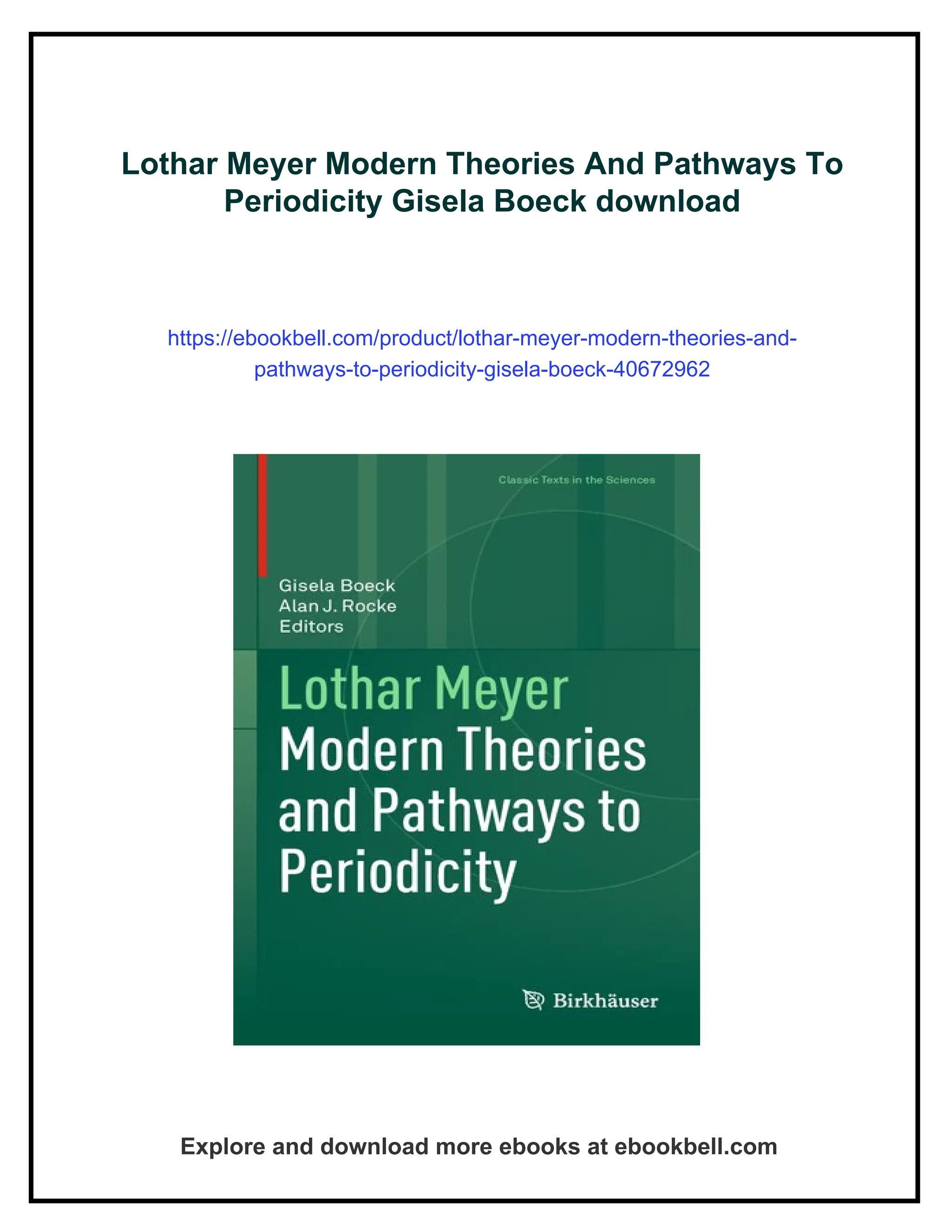 Lothar Meyer Modern Theories And Pathways To Periodicity Gisela Boeck | PDF