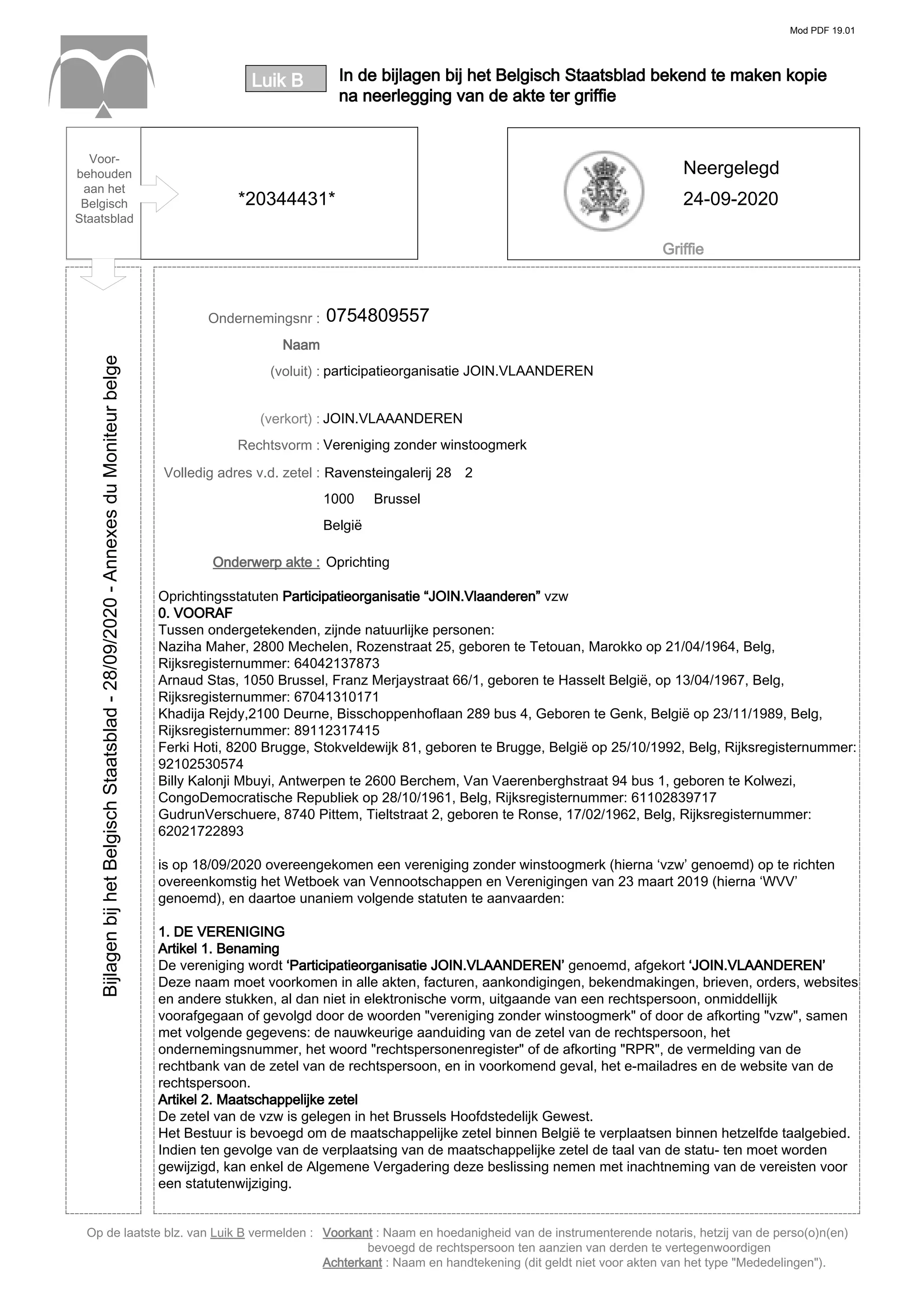 Oprichtingsakte Join.Vlaanderen | PDF