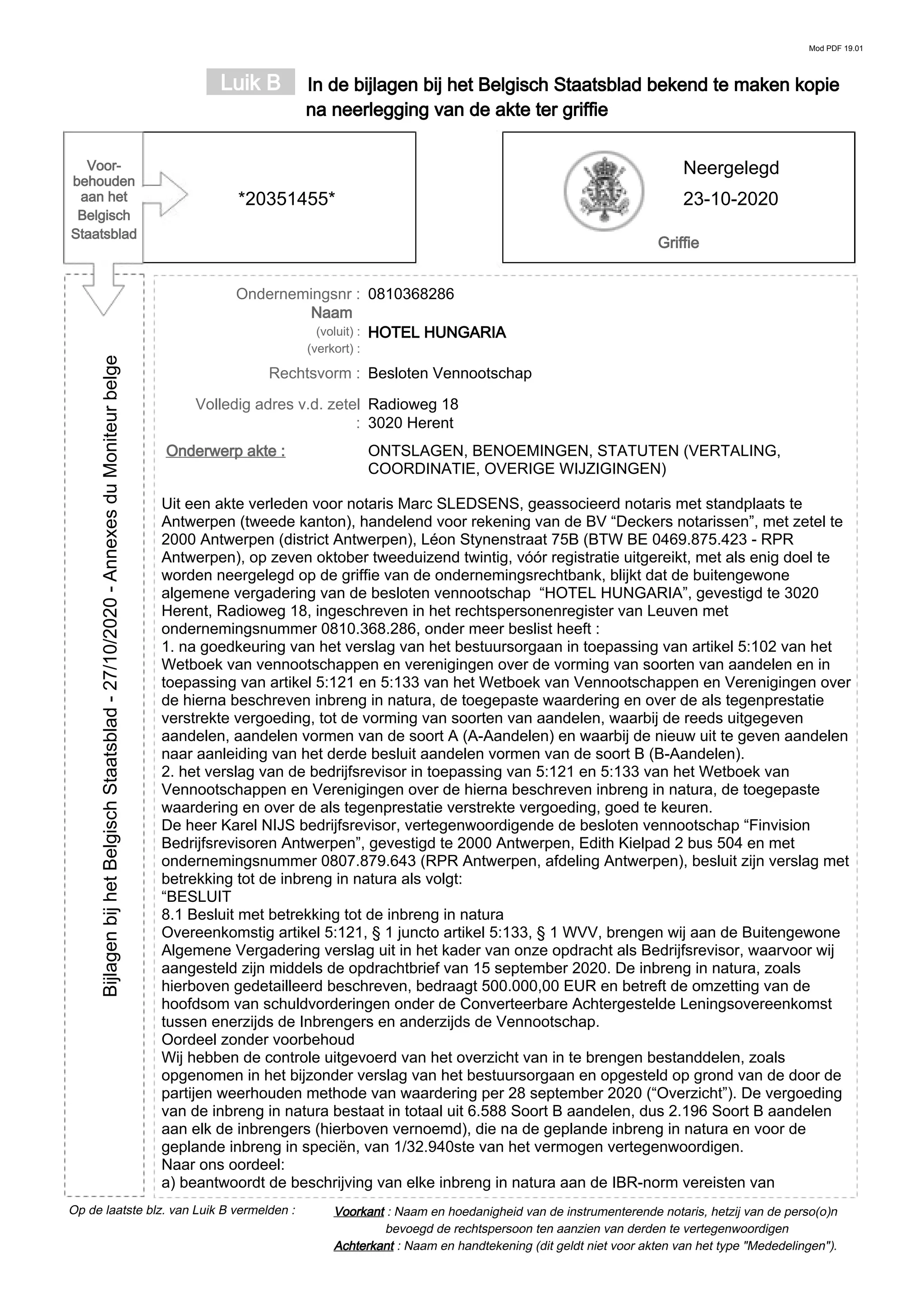 Hotel Hungaria - kapitaalverhoging 2020 | PDF