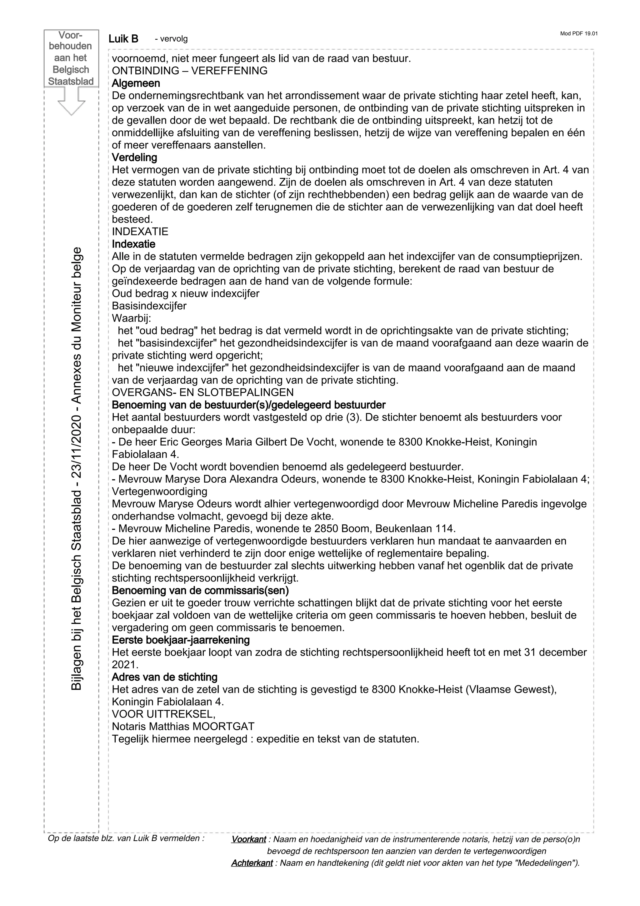Oprichtingssakte FOUNDATION BELUX | PDF