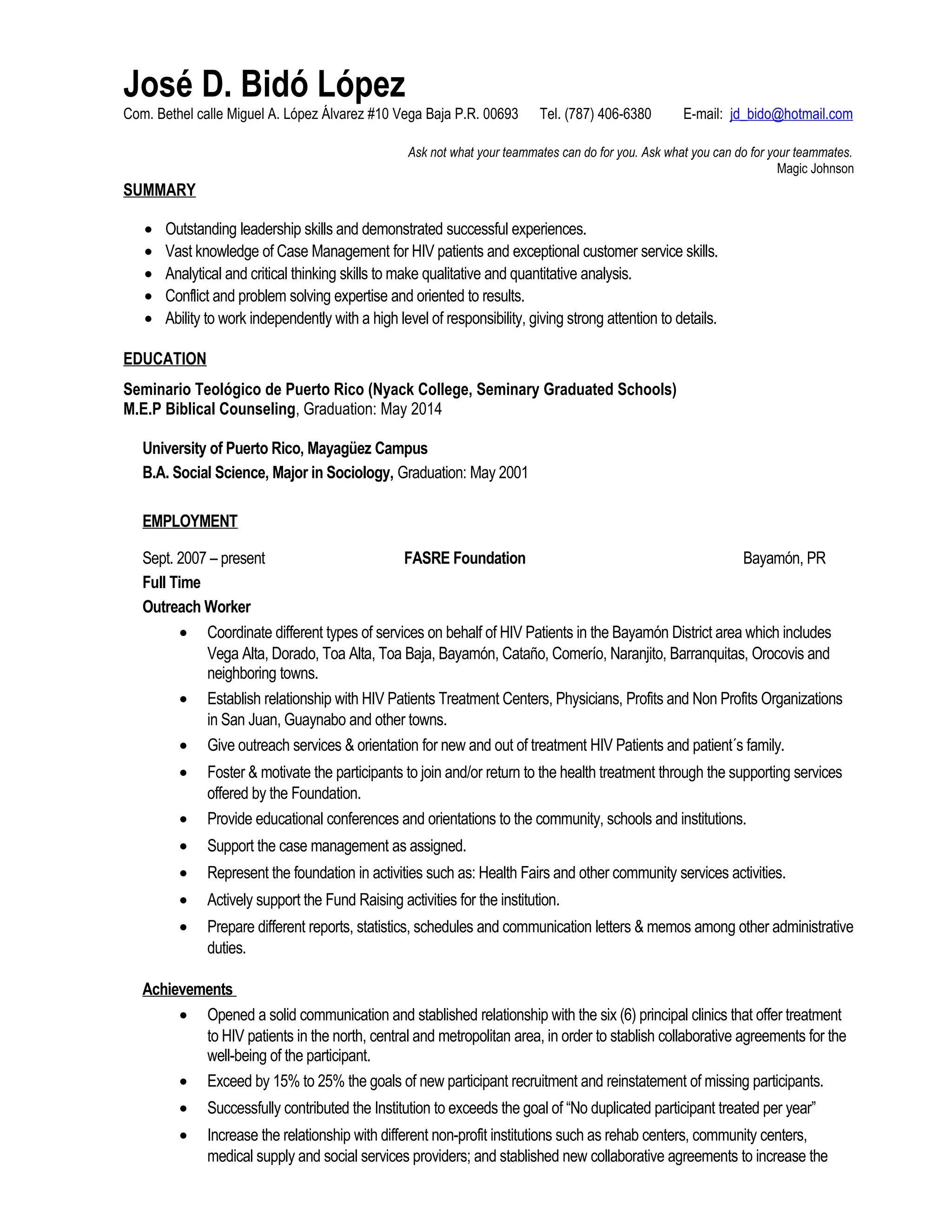 PROFESSIONAL RESUME - JOSE BIDO | PDF