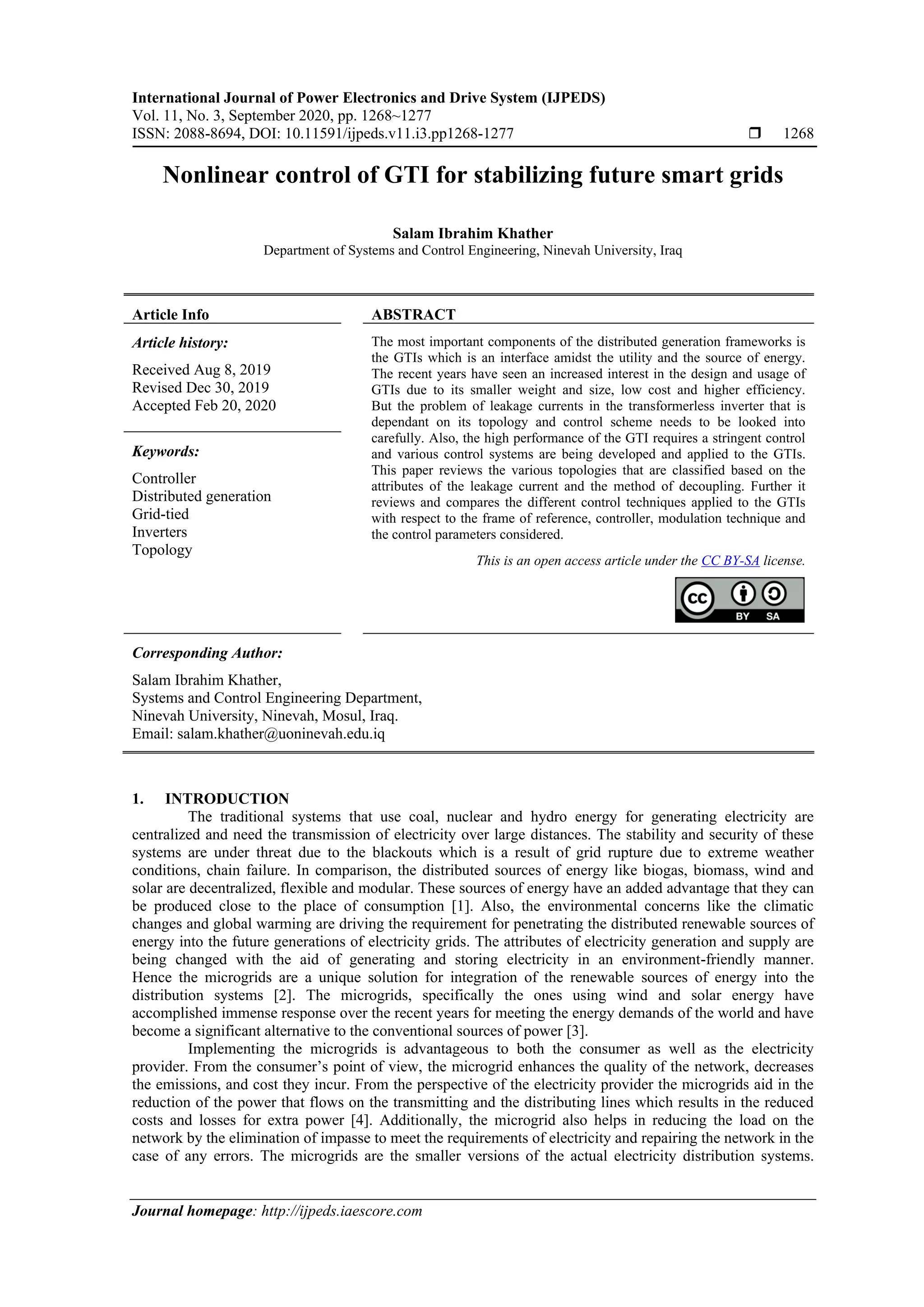 Nonlinear control of GTI for stabilizing future smart grids | PDF