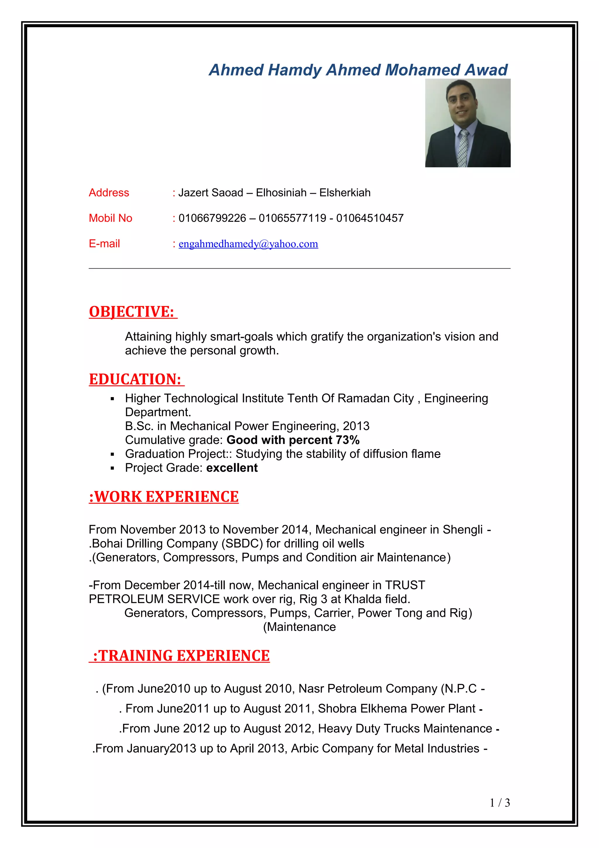 Mechanical engineer Ahmed Hamdy Awad | DOC