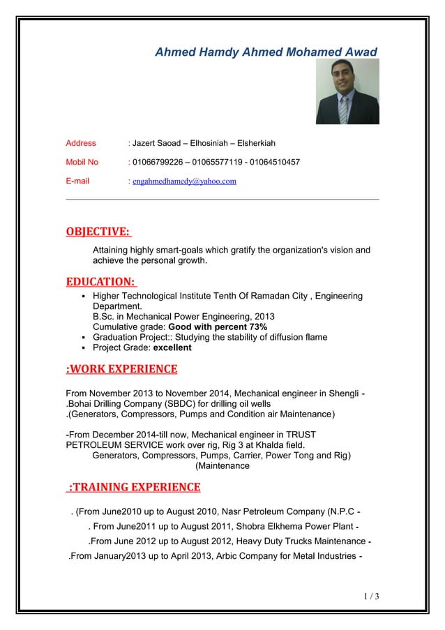 Mechanical engineer Ahmed Hamdy Awad | DOC