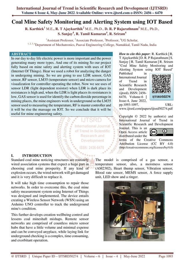 Coal Mine Safety Monitoring and Alerting System using IOT Based | PDF | Physics | Science