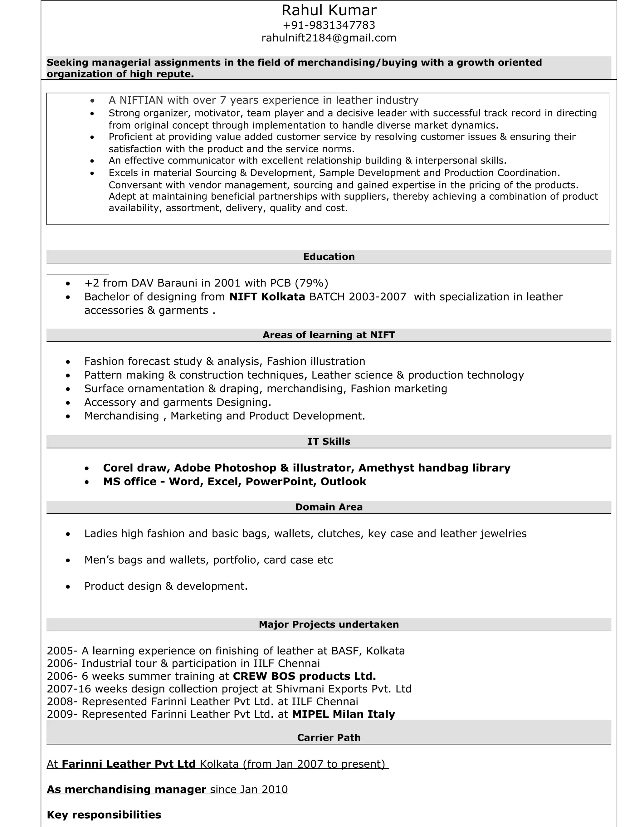 Rahul-CV Accessories merchandiser | DOC | Business | Business and Finance