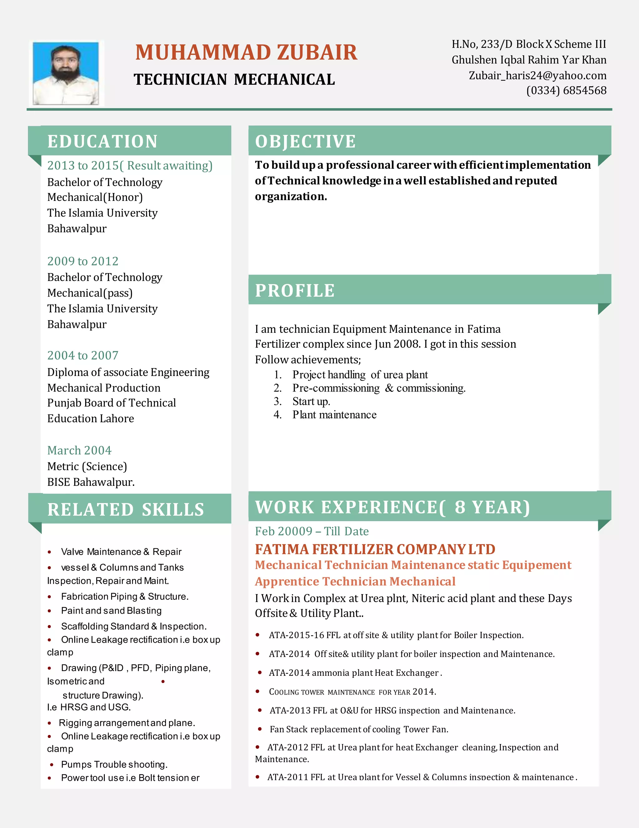 zubair cv mech TECH 2 | PDF