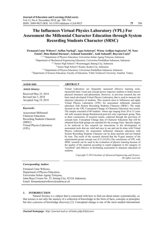 The Influences Virtual Physics Laboratory (VPL) For Assessment the Millennial Character ...