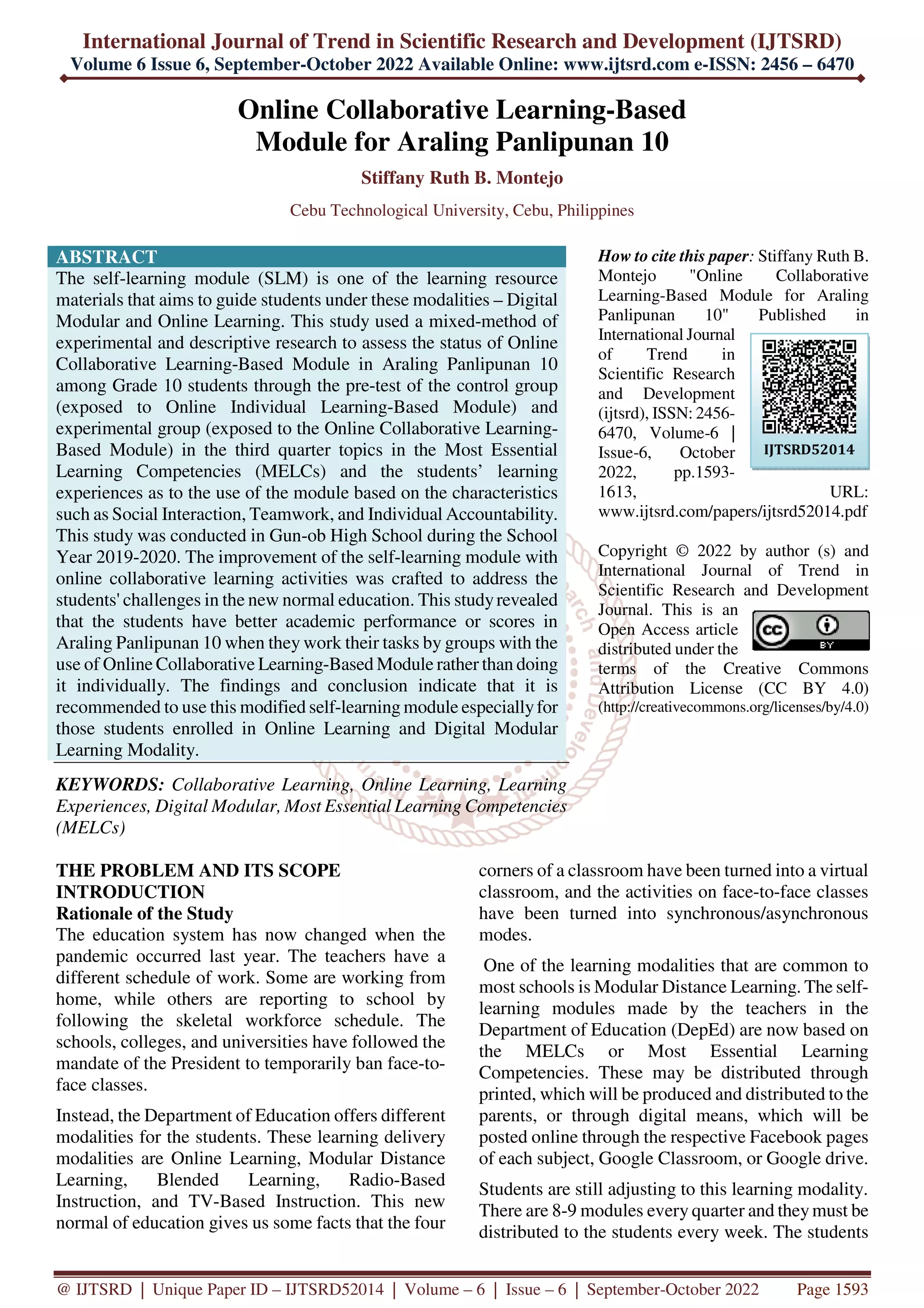 Online Collaborative Learning Based Module for Araling Panlipunan 10 | PDF