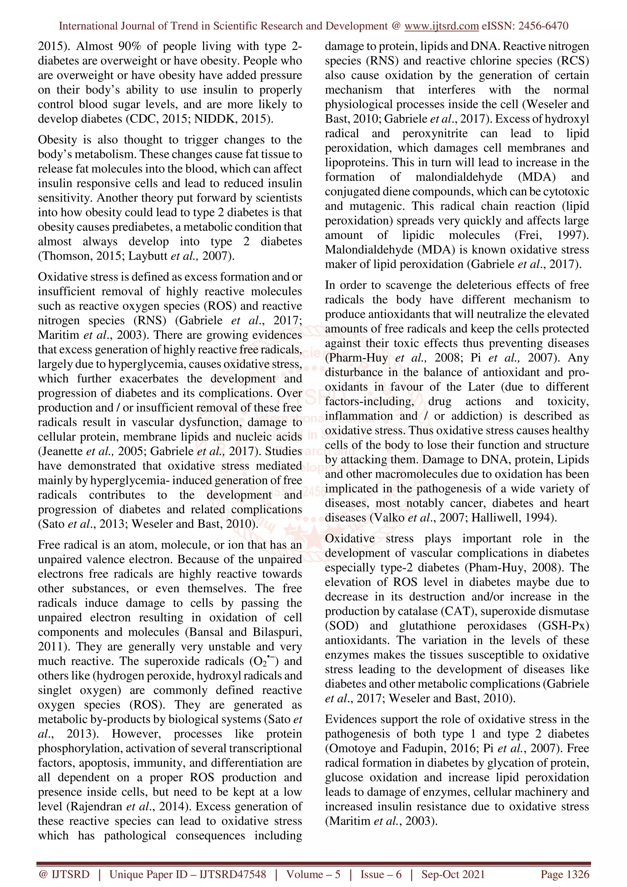 Oxidative Stress in Diabetic Obese Patients Attending Selected Tertiary ...